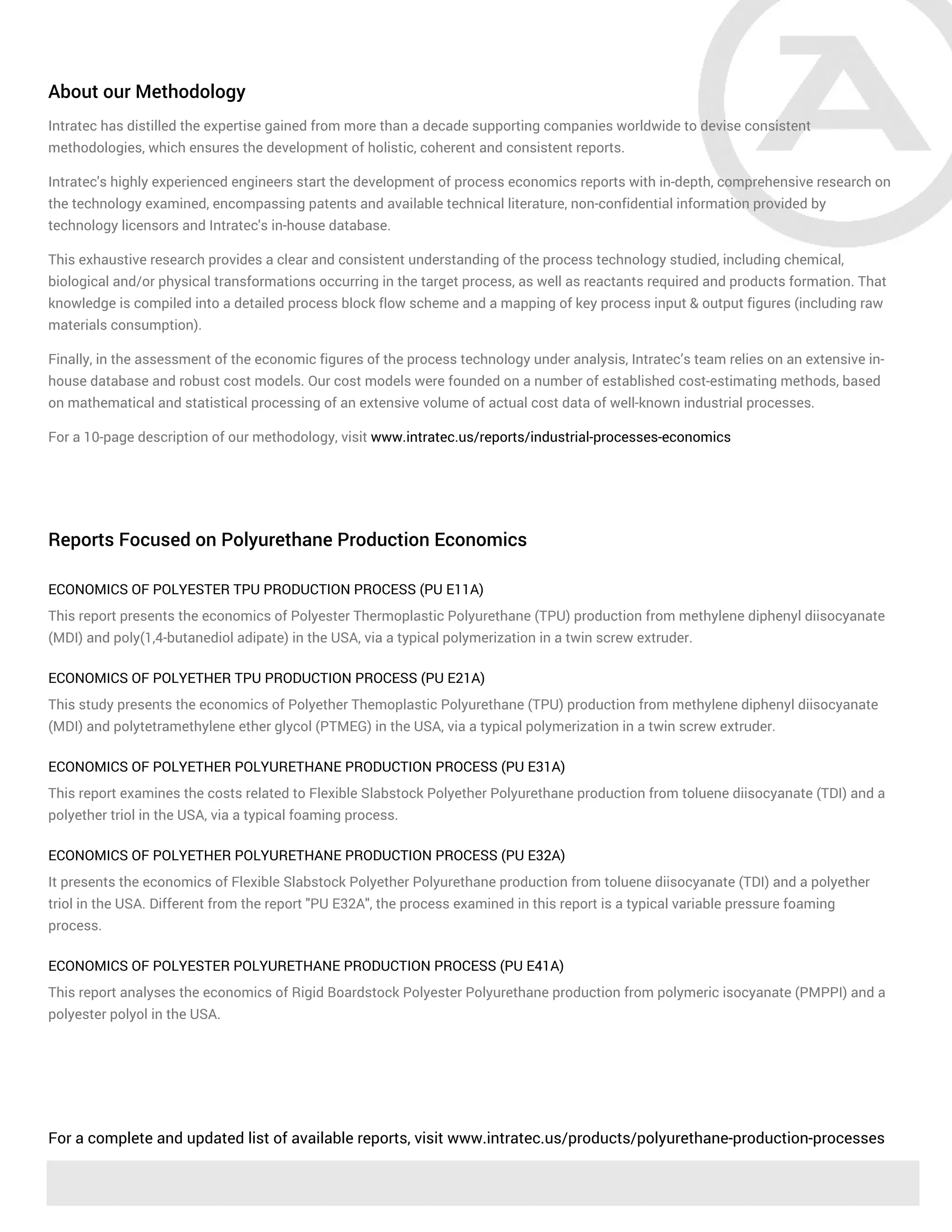 Feasibility Studies: Polyurethane Manufacturing | PDF