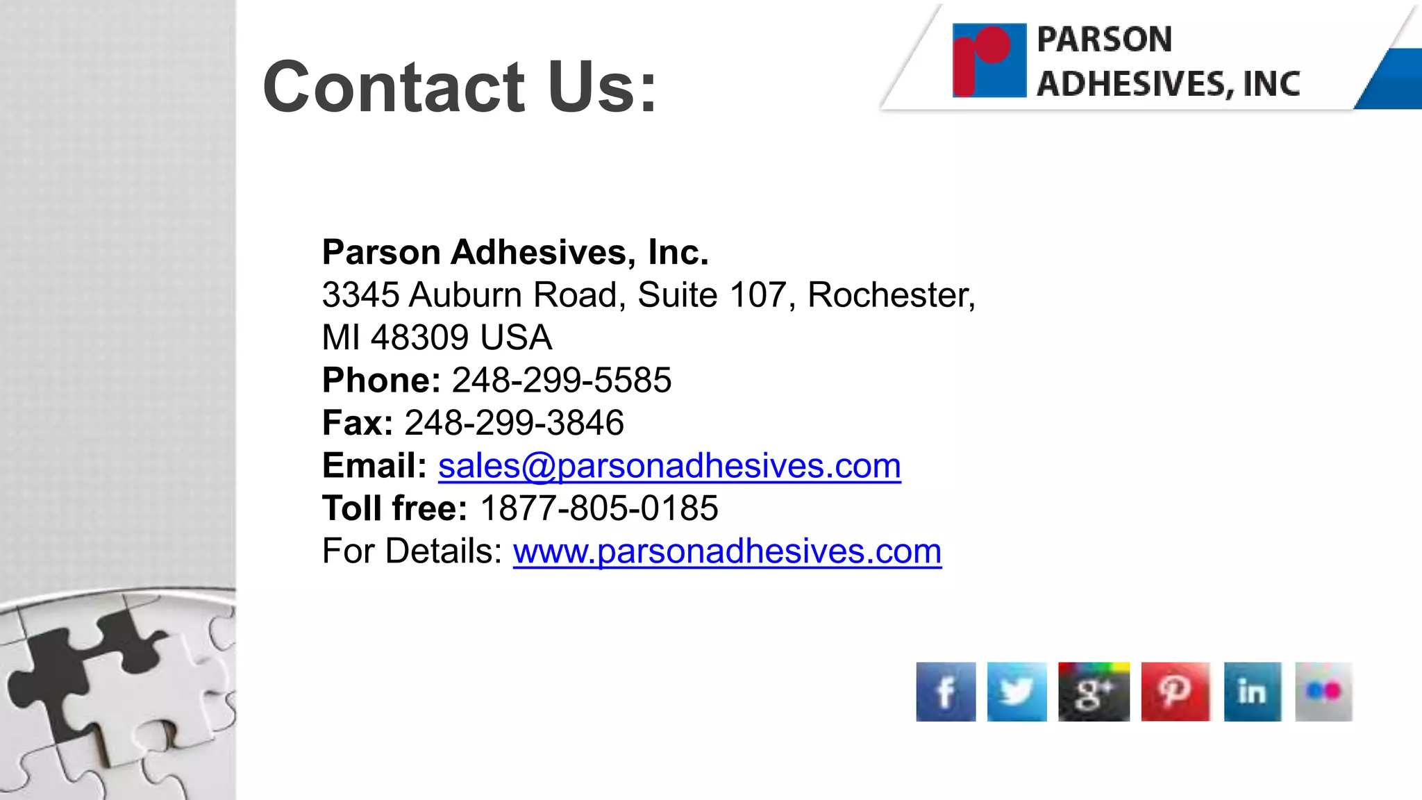 Polyurethane Adhesives - Parson Adhesives | PPTX