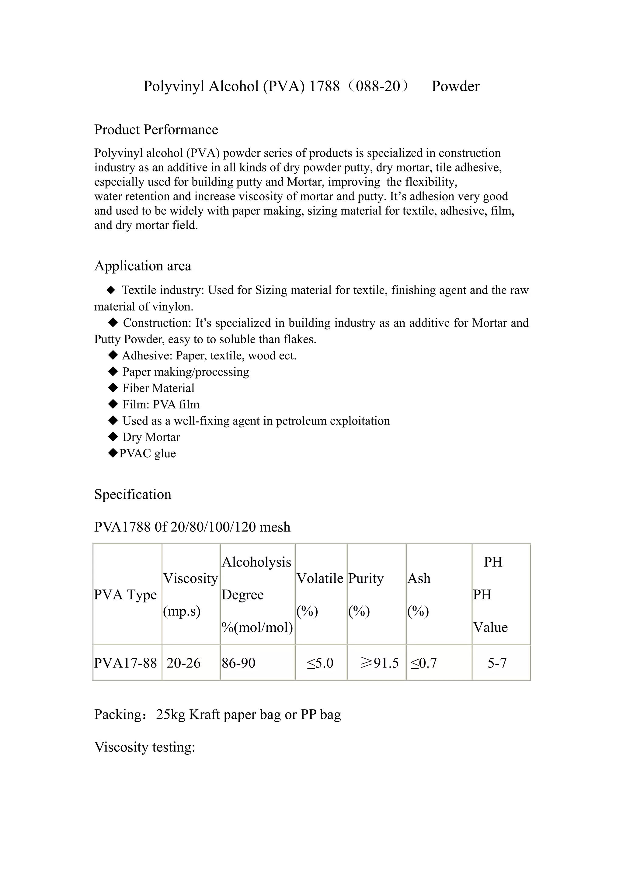 Polyvinyl alcohol 2088 TDS | PDF