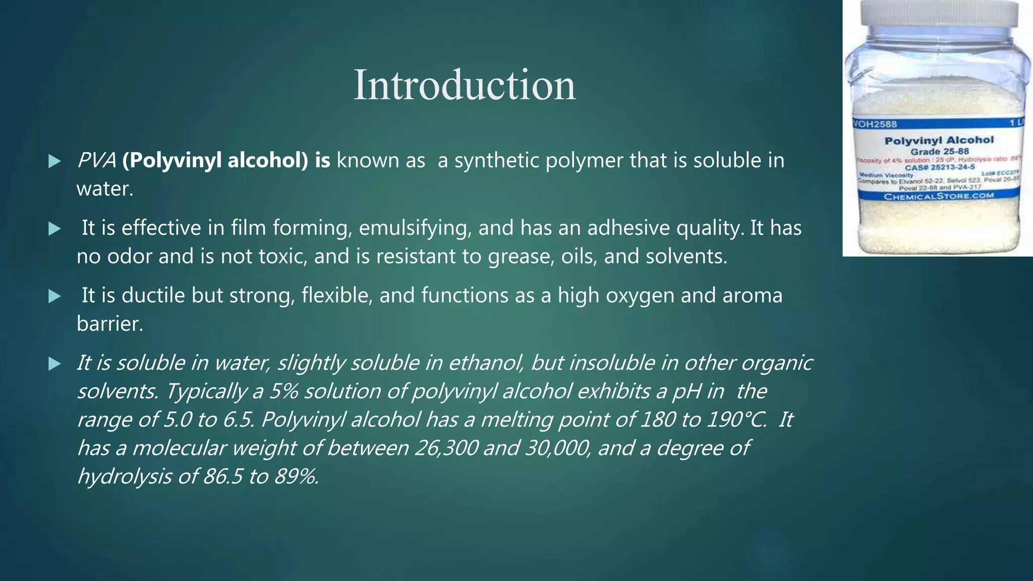 Polyvinyl alcohol (pva) | PPTX