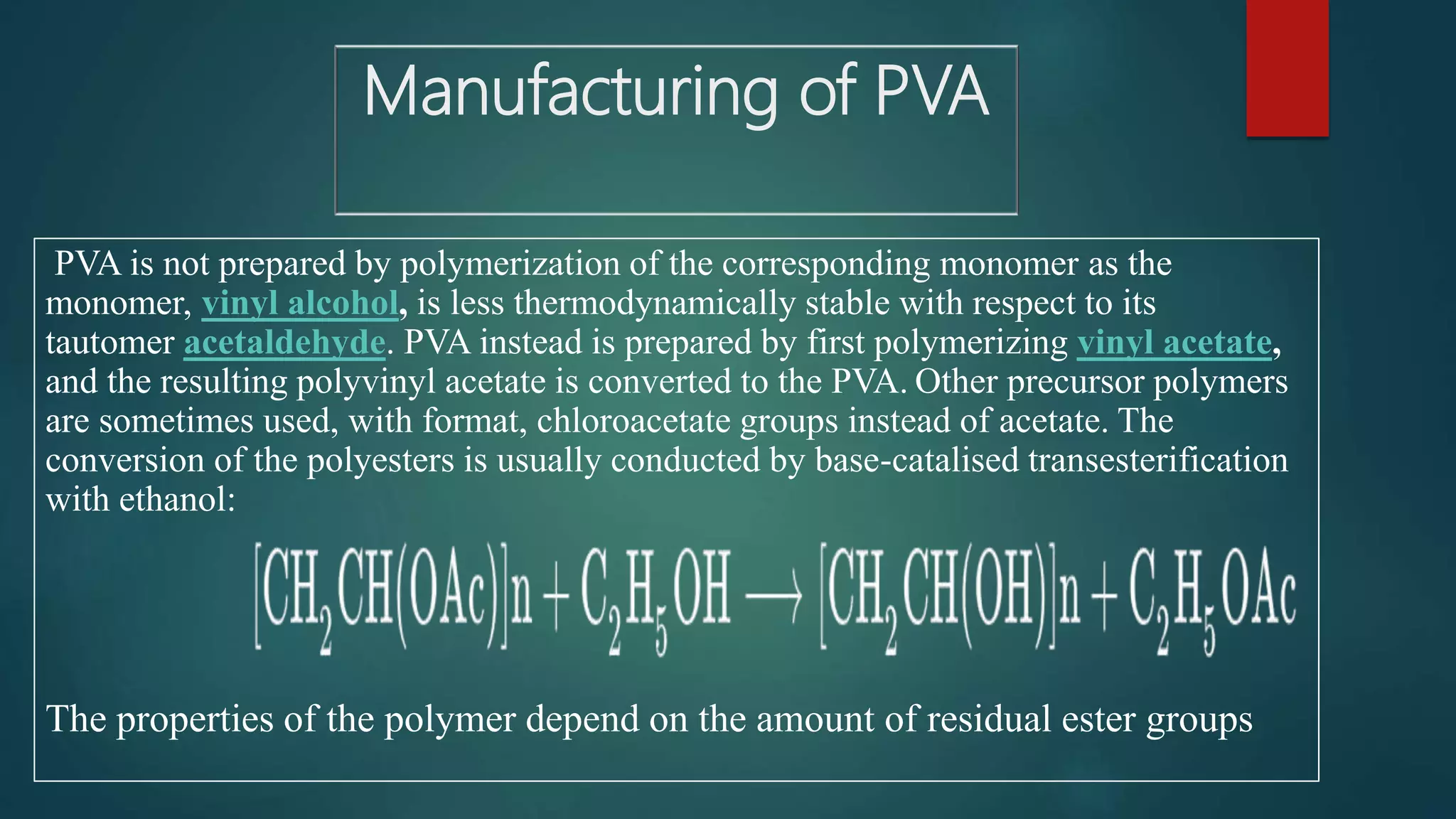 Polyvinyl alcohol (pva) | PPTX