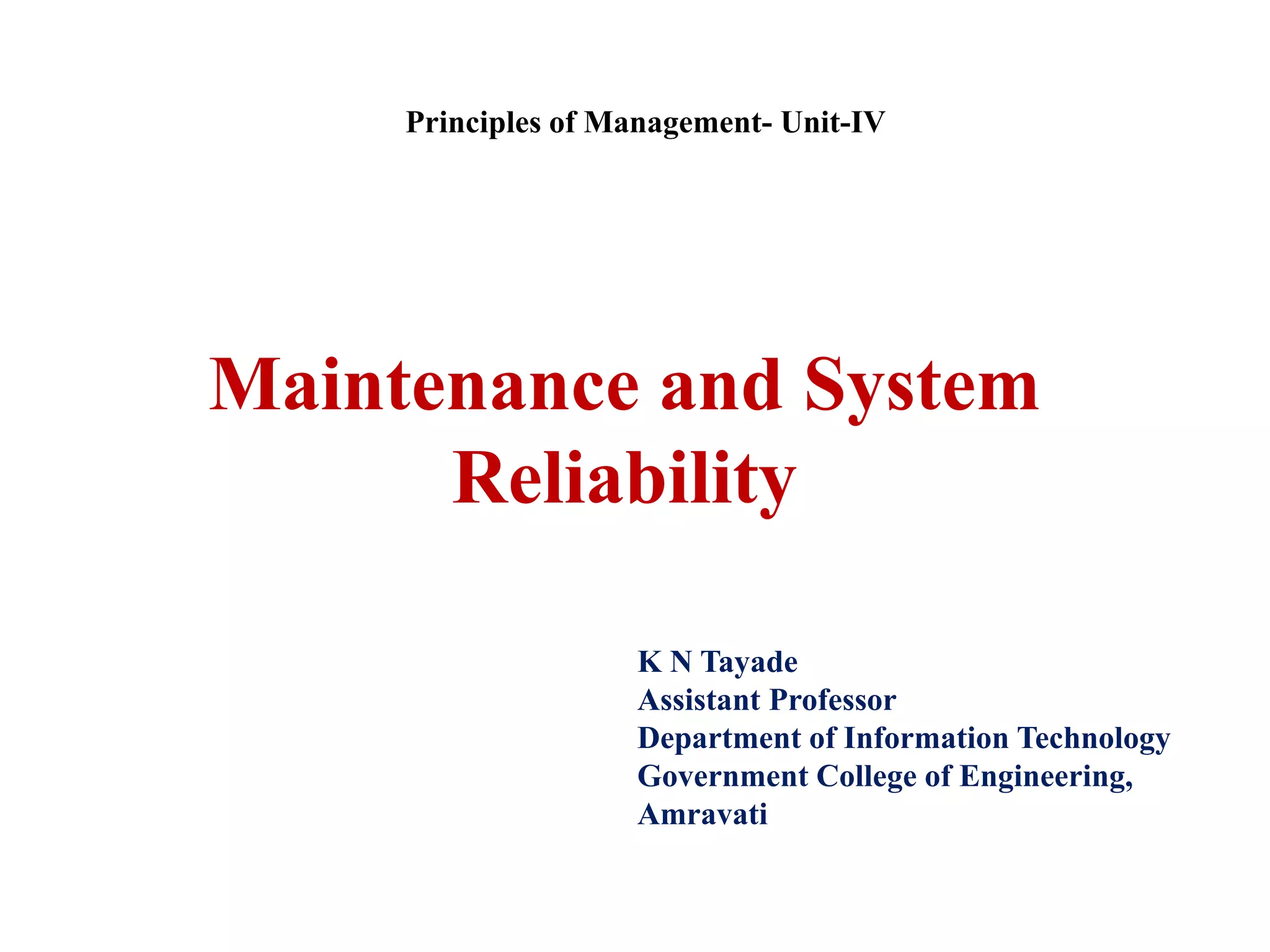 POM: maintenance and system reliability | PPT