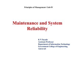 POM: maintenance and system reliability | PPT