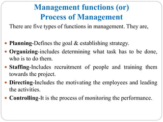 Pom unit-i, Principles of Management notes BBA I Semester OU | PPT