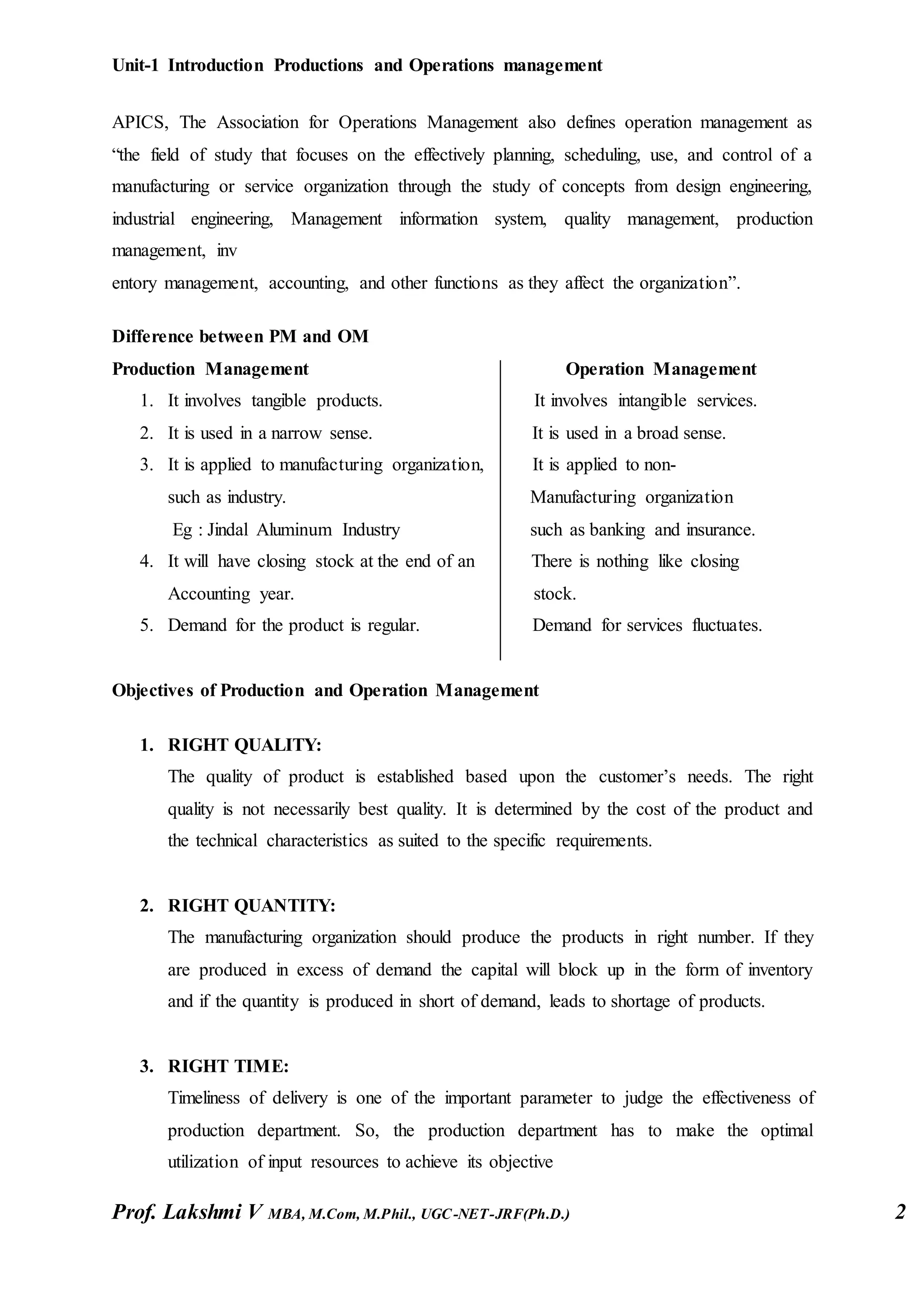 Unit-1Introduction to Productions and Operations management | DOCX