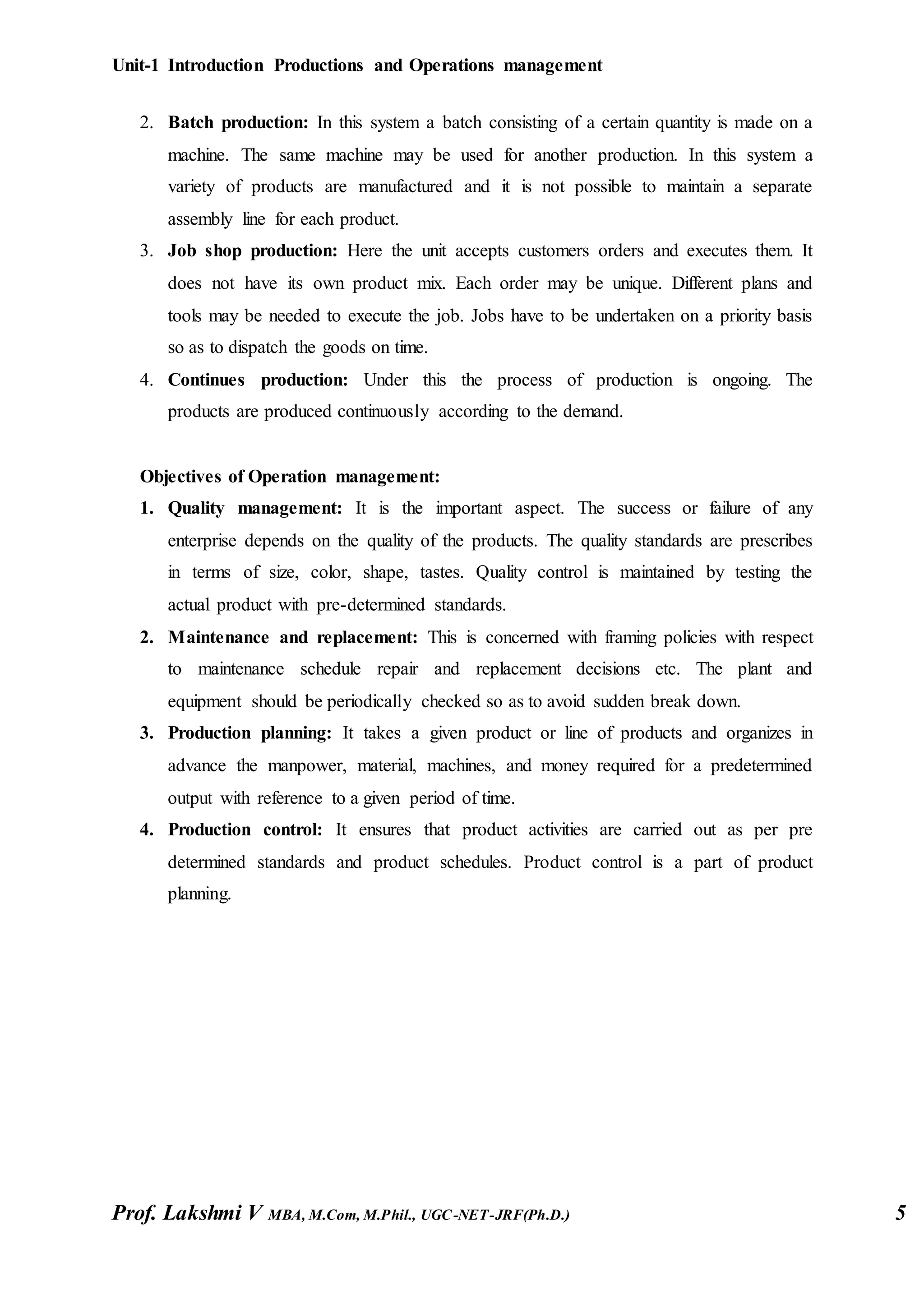 Unit-1Introduction to Productions and Operations management | DOCX