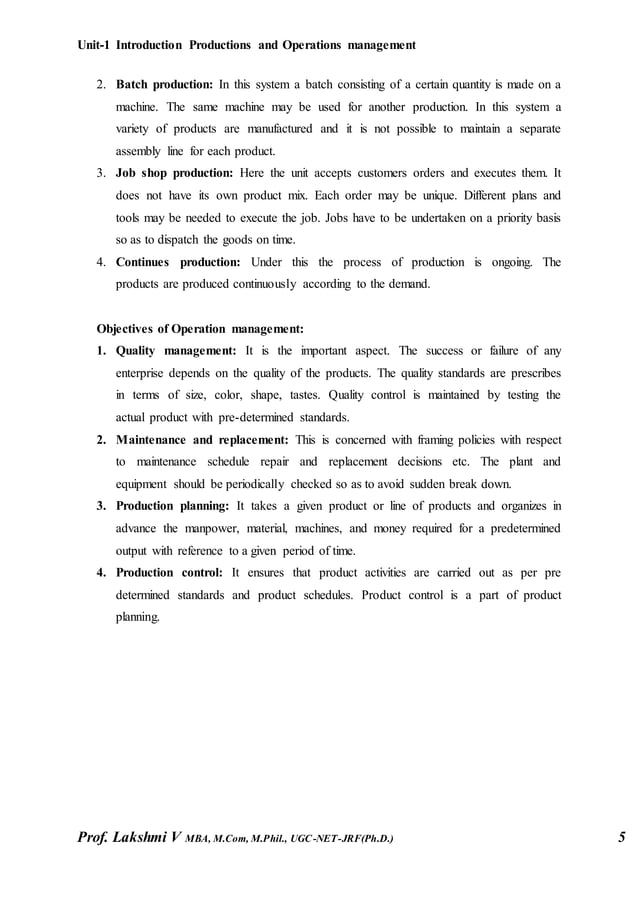 Unit-1Introduction to Productions and Operations management | DOCX