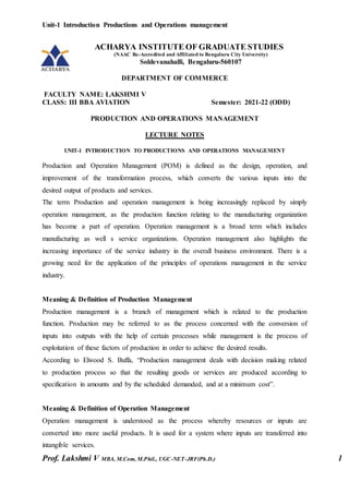 Unit-1Introduction to Productions and Operations management | PDF