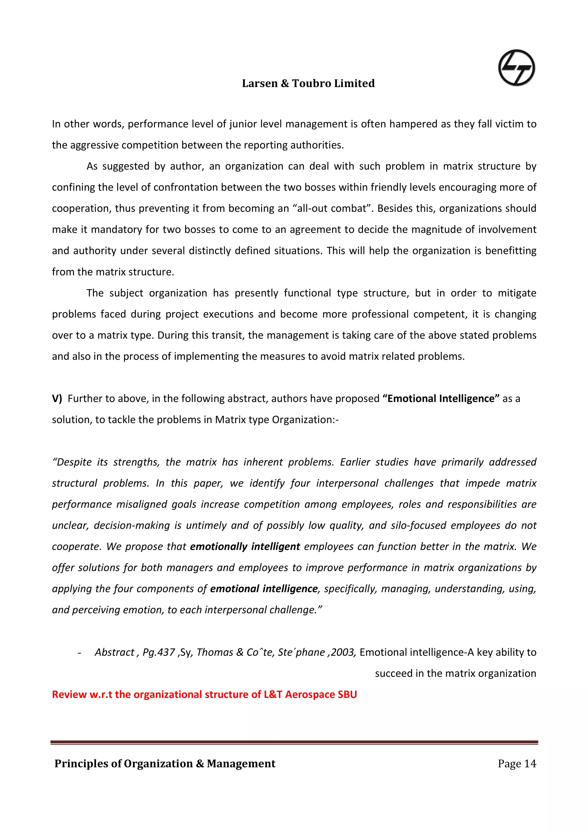 Organizational Structure & Leadership Style in M/s Larsen & Toubro ...