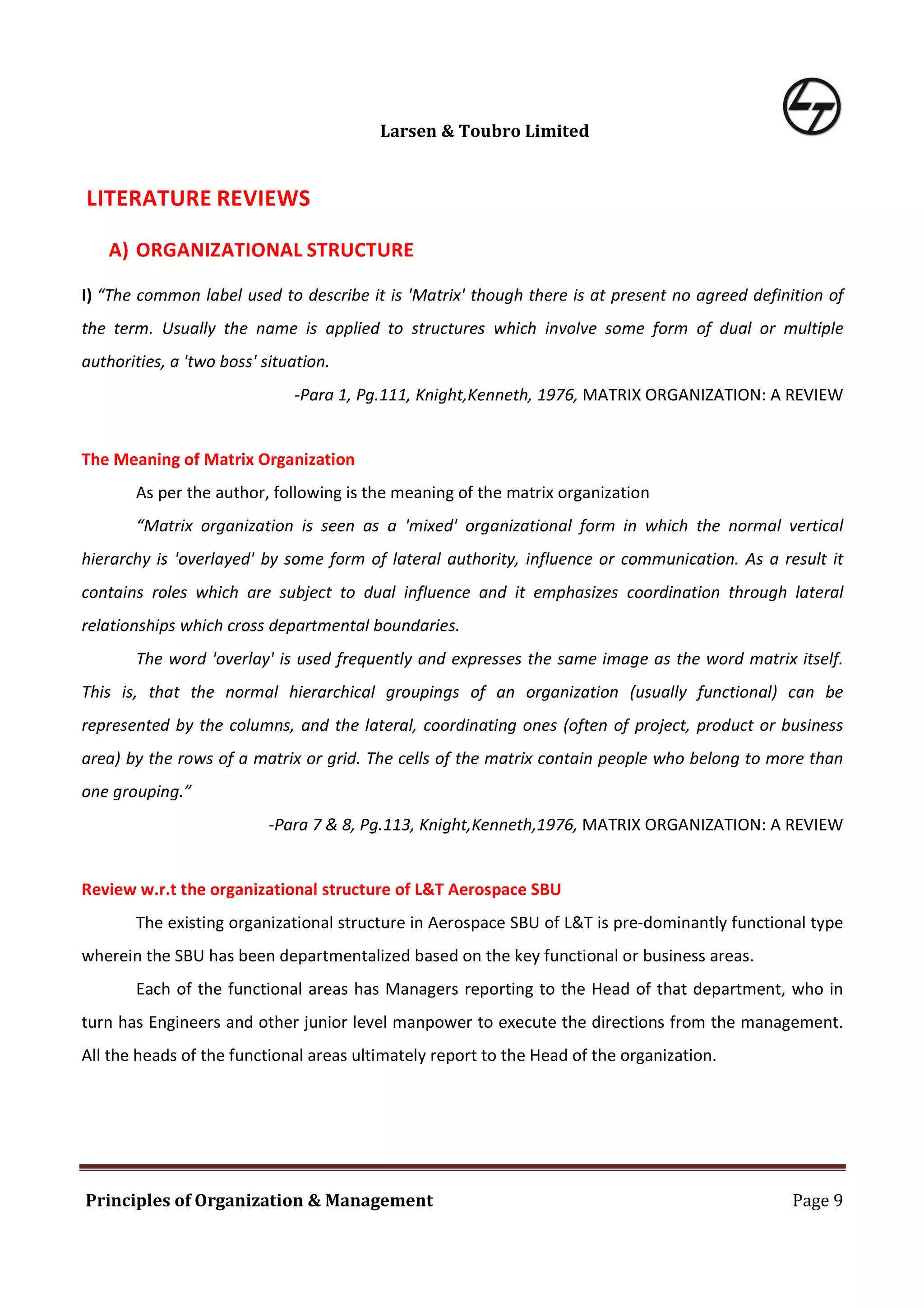 Organizational Structure & Leadership Style in M/s Larsen & Toubro ...