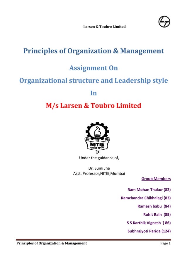Organizational Structure & Leadership Style in M/s Larsen & Toubro , Mumbai. | PDF