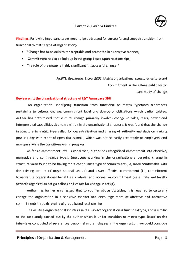 Organizational Structure & Leadership Style in M/s Larsen & Toubro ...