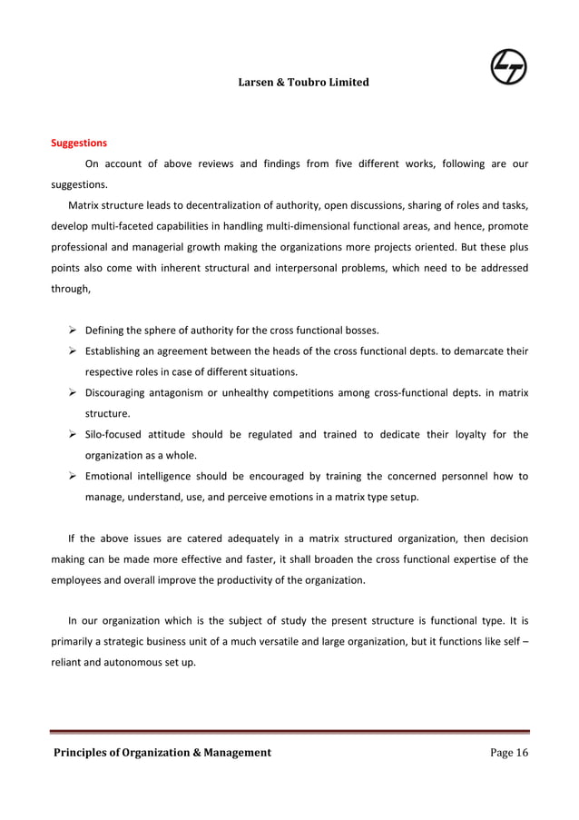 Organizational Structure & Leadership Style in M/s Larsen & Toubro ...