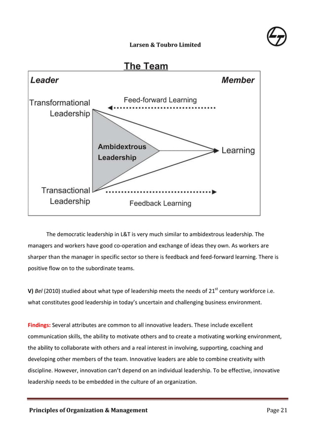 Organizational Structure & Leadership Style in M/s Larsen & Toubro , Mumbai. | PDF