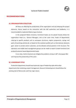 Organizational Structure & Leadership Style in M/s Larsen & Toubro , Mumbai. | PDF