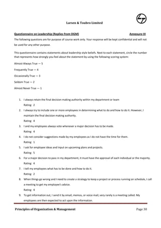 Organizational Structure & Leadership Style in M/s Larsen & Toubro ...