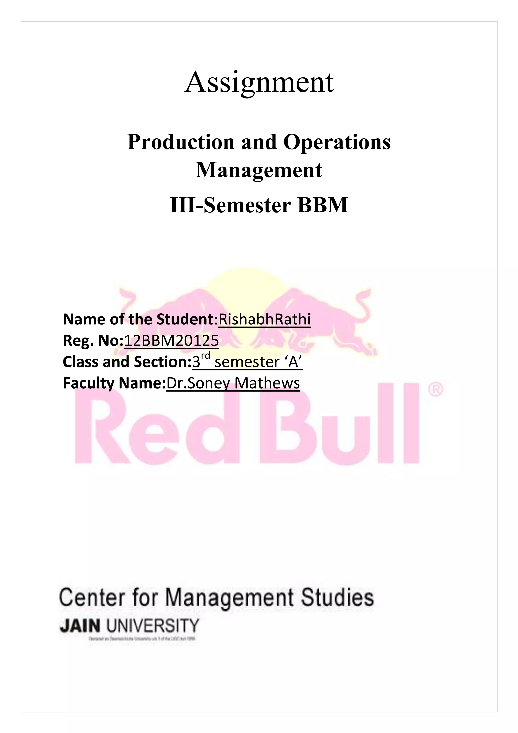 production and opreation(pom) on redbull | DOCX