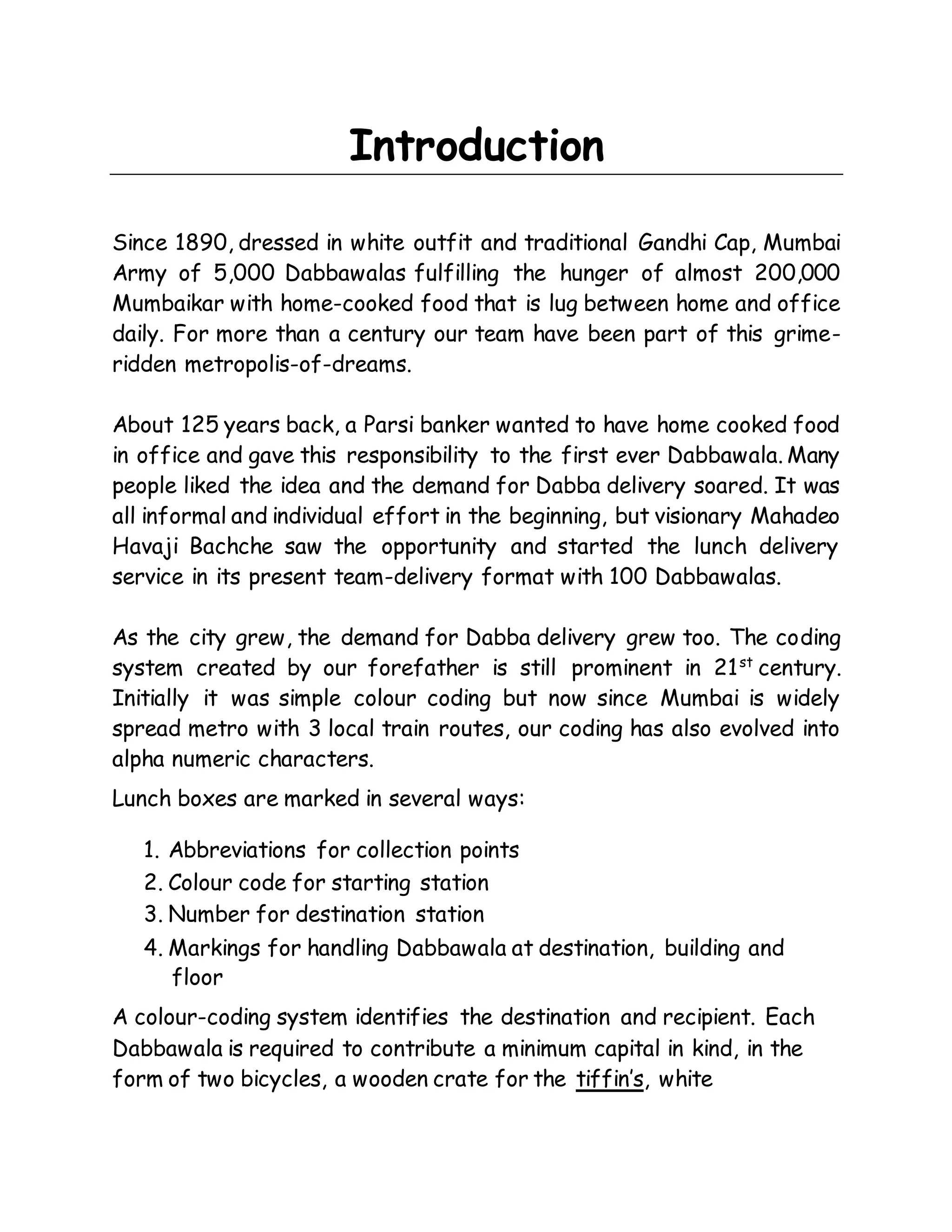 Draft on the management of mumbai dabbawala | DOCX
