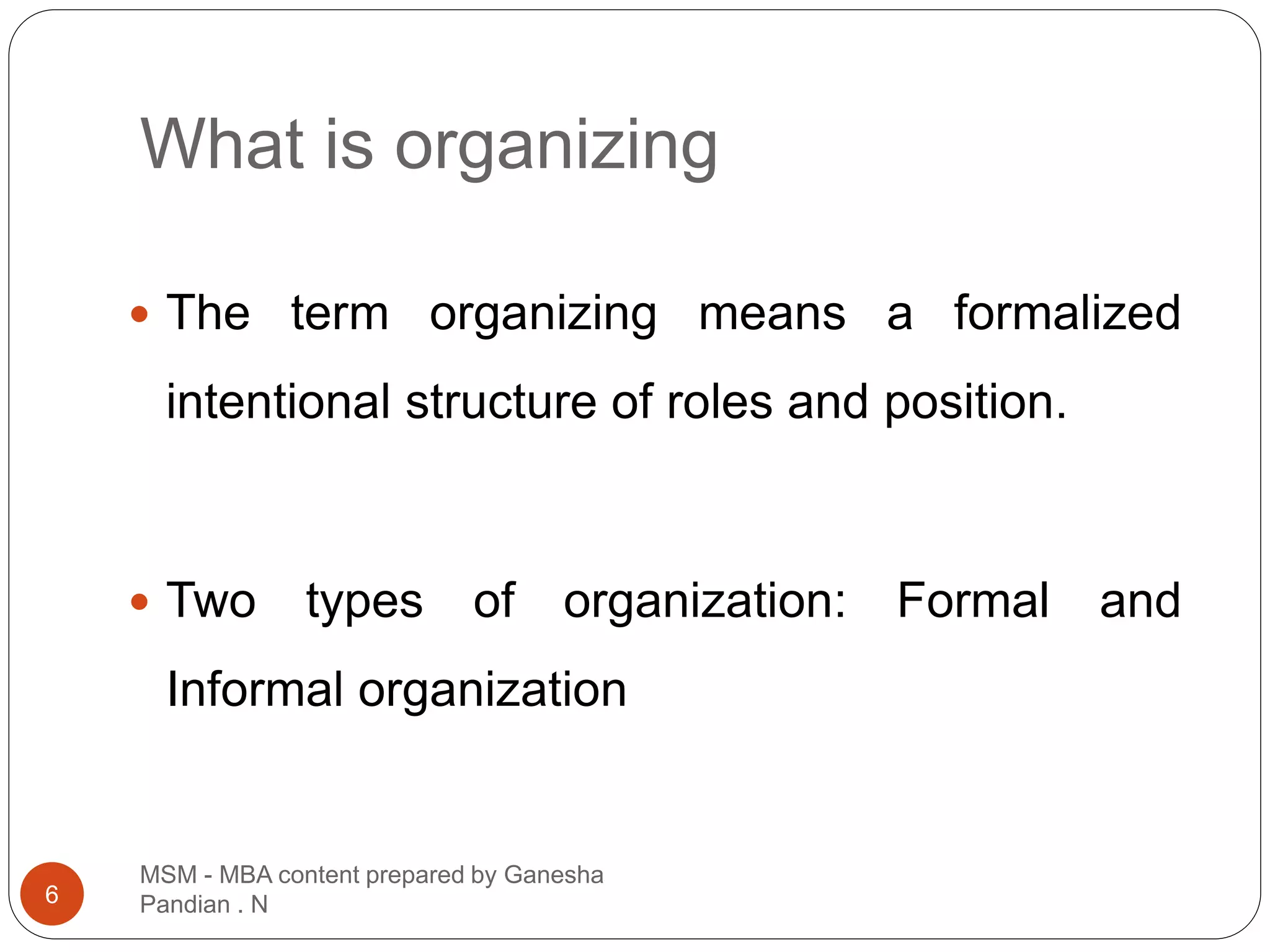 Principles of Management unit 3 organizing | PPTX