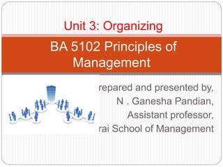 Principles of Management unit 3 organizing | PPTX