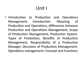 Production and Operations Management NEP KUD Module I | PPT