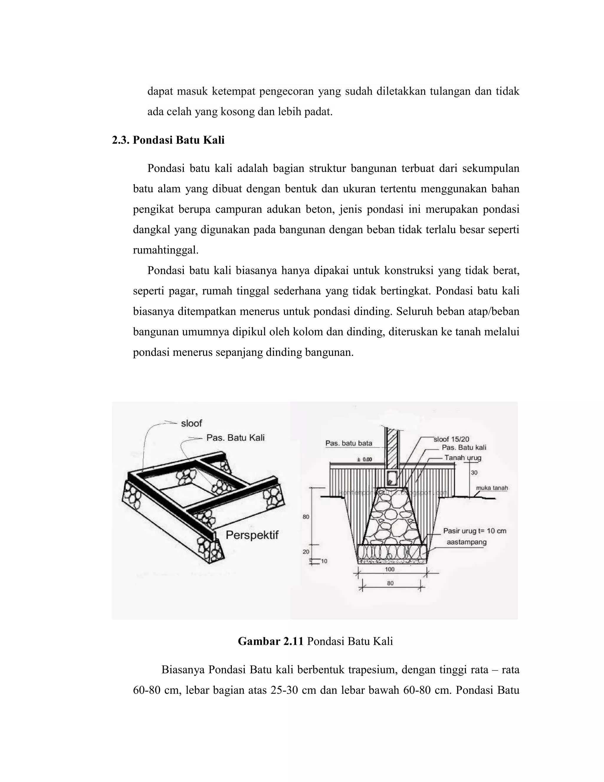 Metode pelaksanaan konstruksi Pondasi Setempat dan Pondasi Batu Kali. | PDF