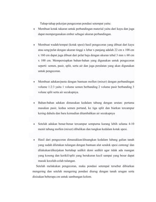 Metode pelaksanaan konstruksi Pondasi Setempat dan Pondasi Batu Kali. | PDF