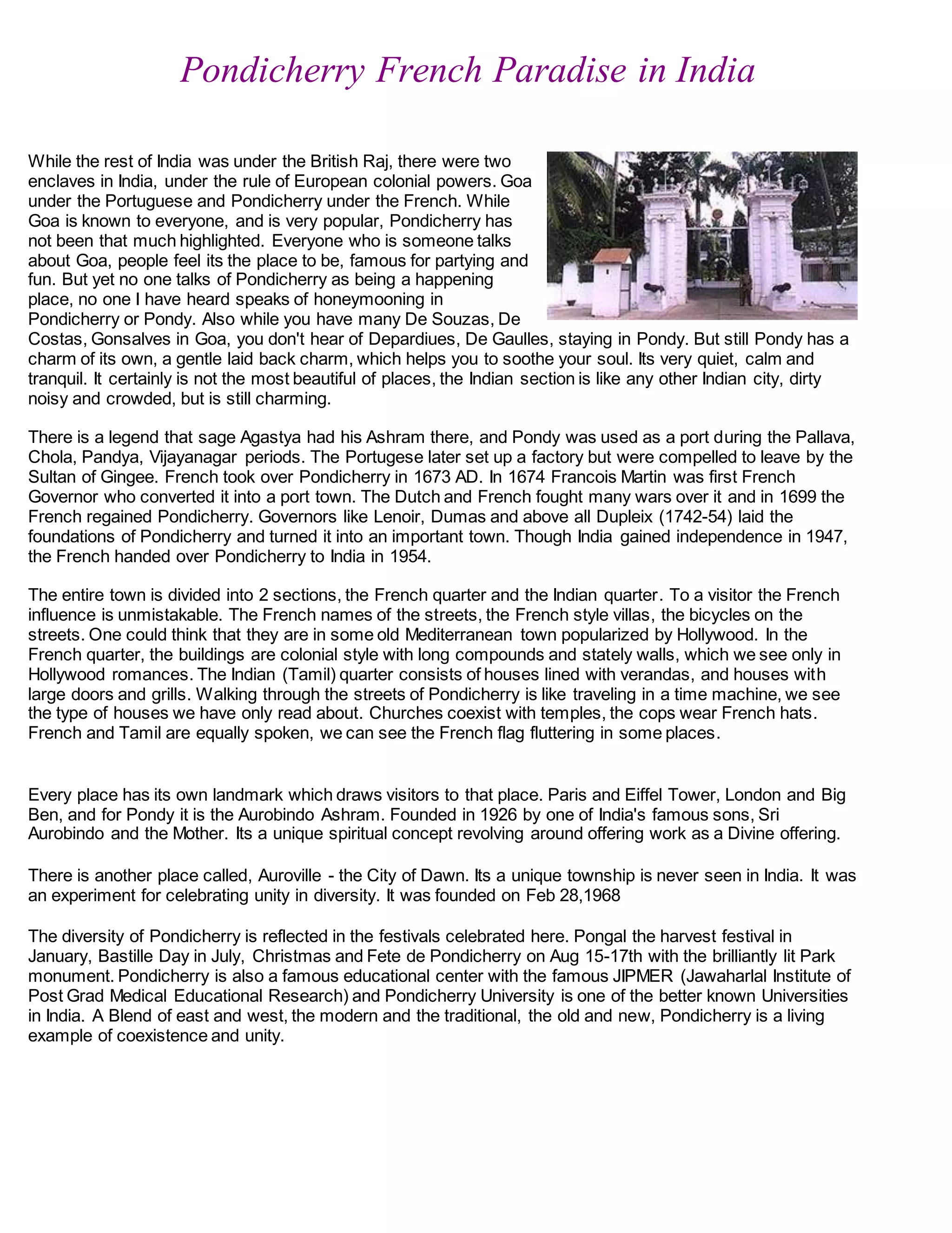 A report on Pondicherry | DOCX