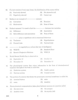 Pondicherry university 2011 m.sc. applied psychology entrance exam ...