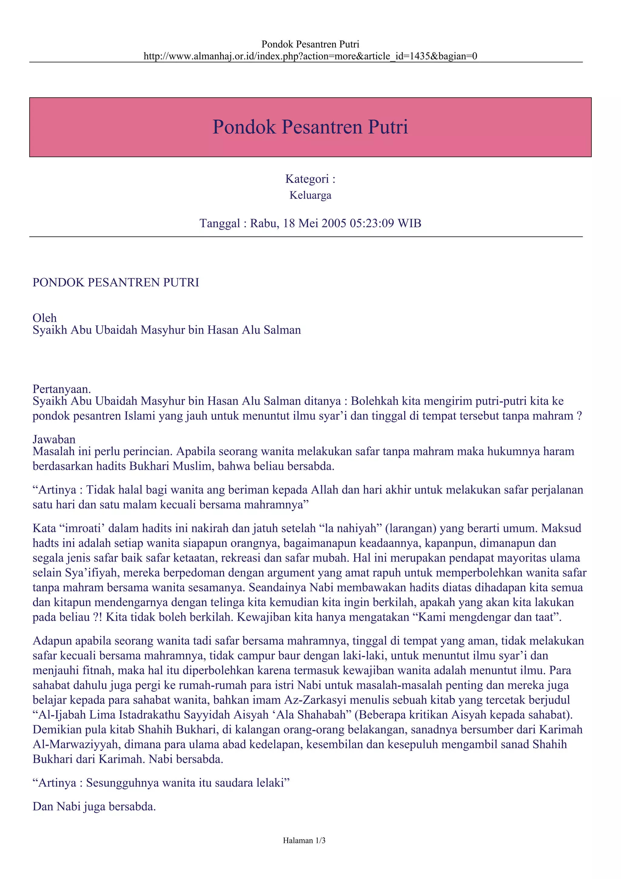 Pondok pesantren-putri | PDF