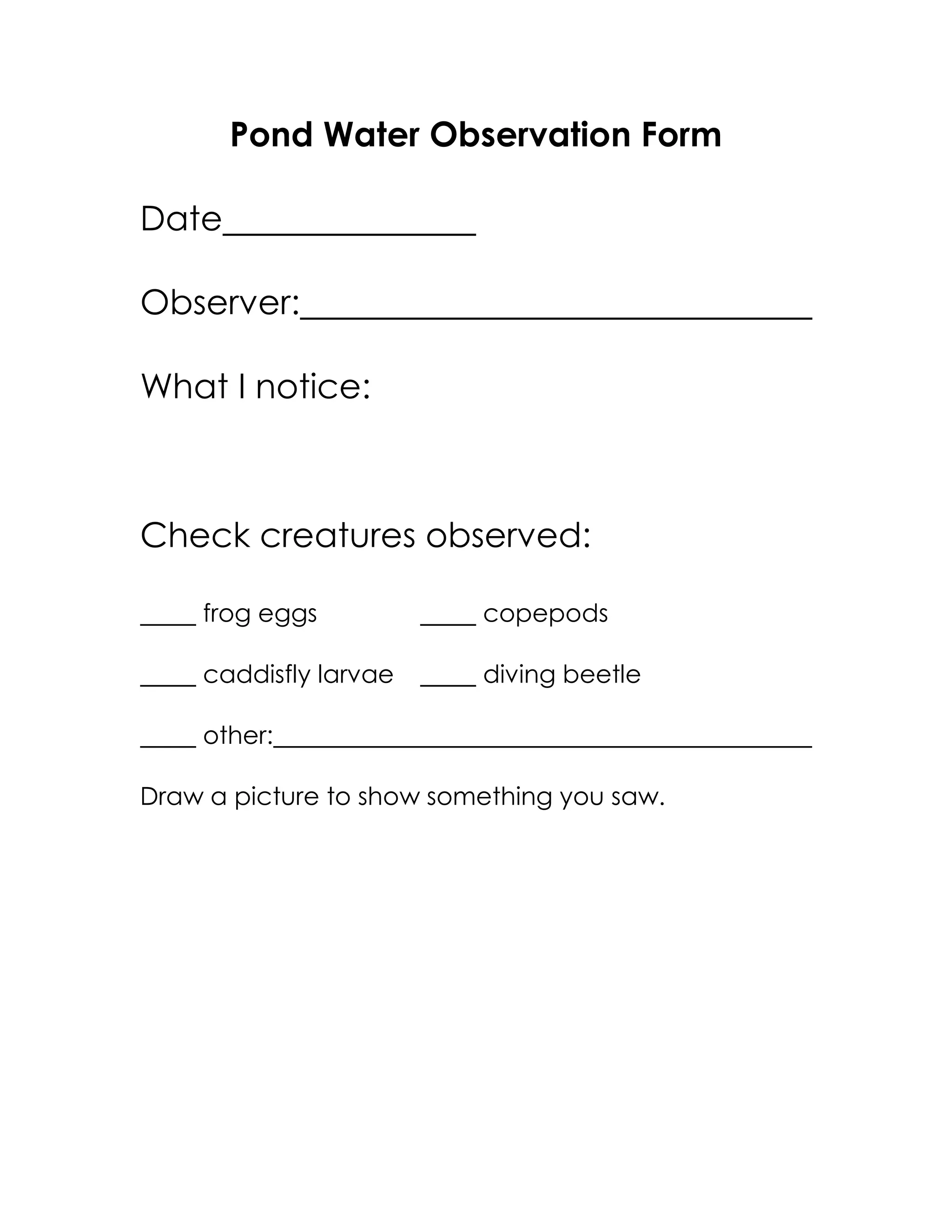 Pond water observation form | DOCX