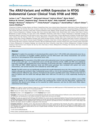 The KRAS-Variant and miRNA Expression in RTOG Endometrial Cancer Clinical Trials 9708 and 9905 | PDF