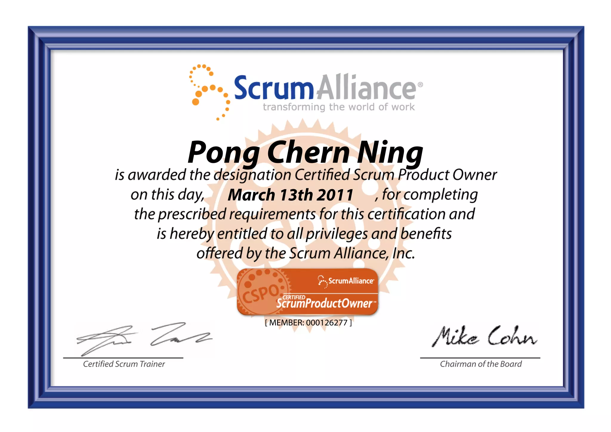 CSPO Certificate by ScrumAlliance | PDF