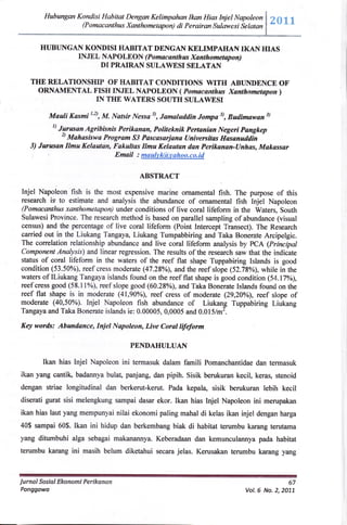 Hubungan Kondisi Habitat dengan Kelimpahan Ikan Injel Napoleon ...