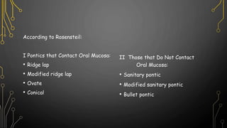 Pontics in Fixed Partial Denture | PPTX