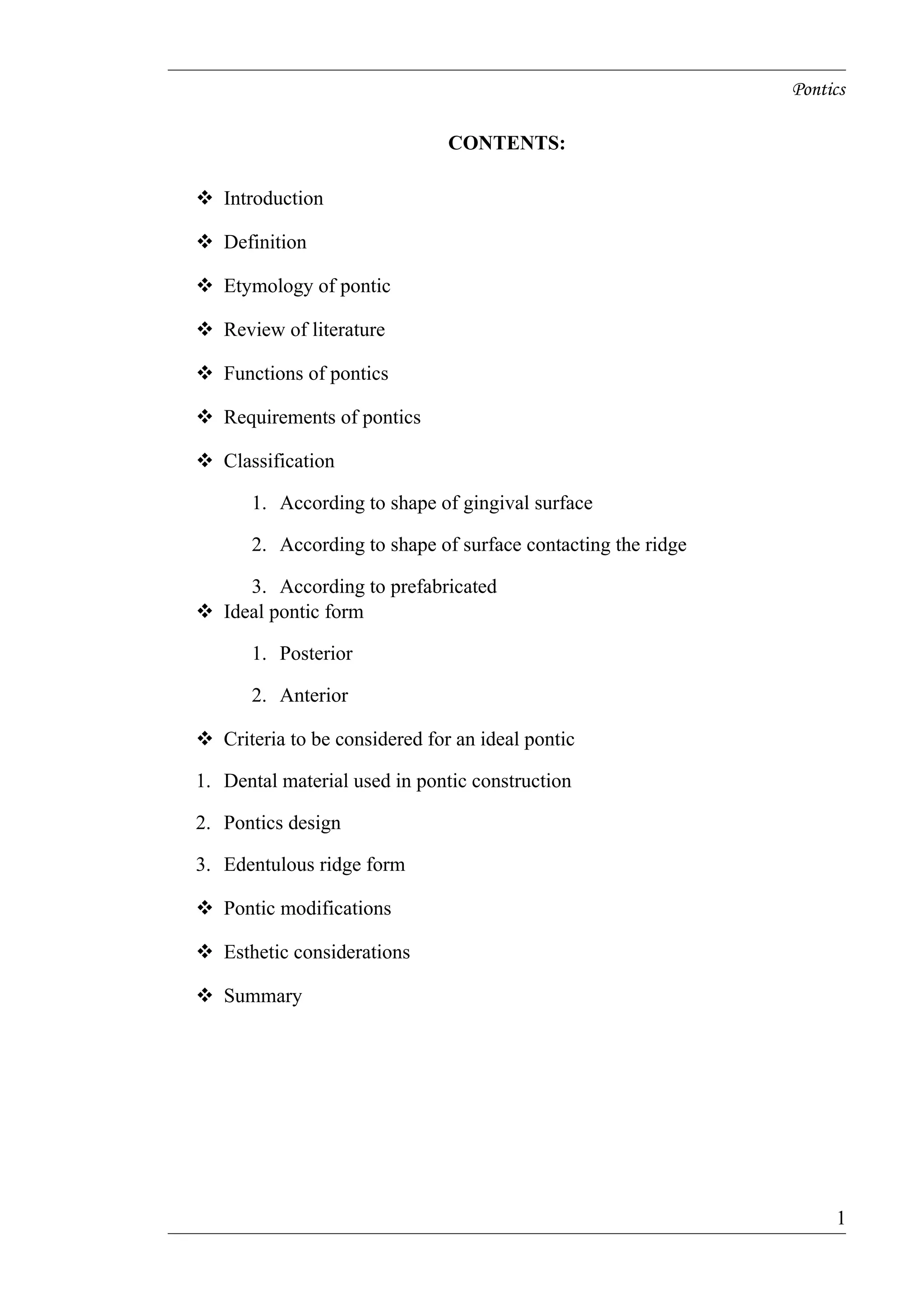 Pontics in fpd | DOC