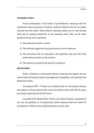 Pontics in fpd | DOC