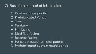 Pontics in fpd by Dr. Khirabdhi T Mishra | PPTX