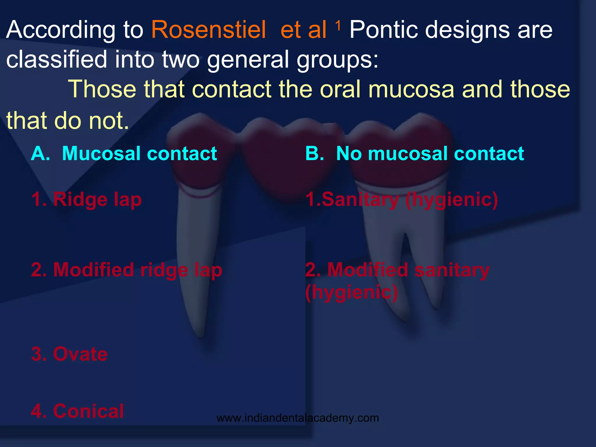 Pontics Design in fixed prosthodontics | PPT