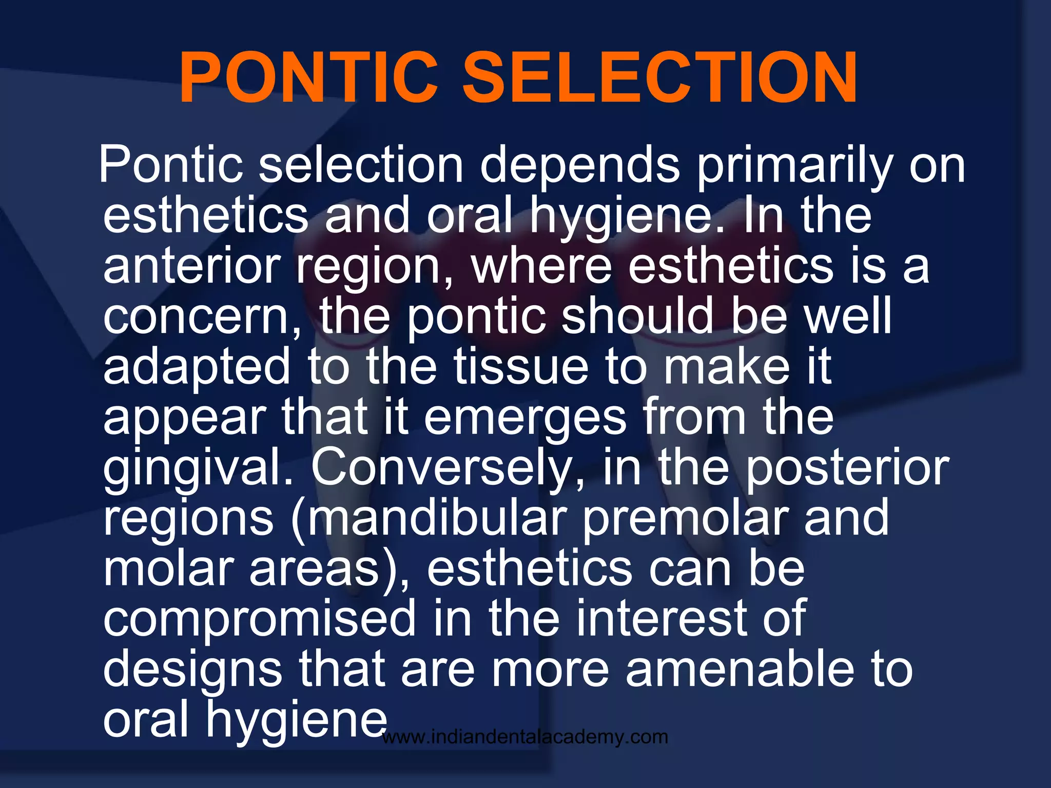 Pontics Design in fixed prosthodontics | PPT