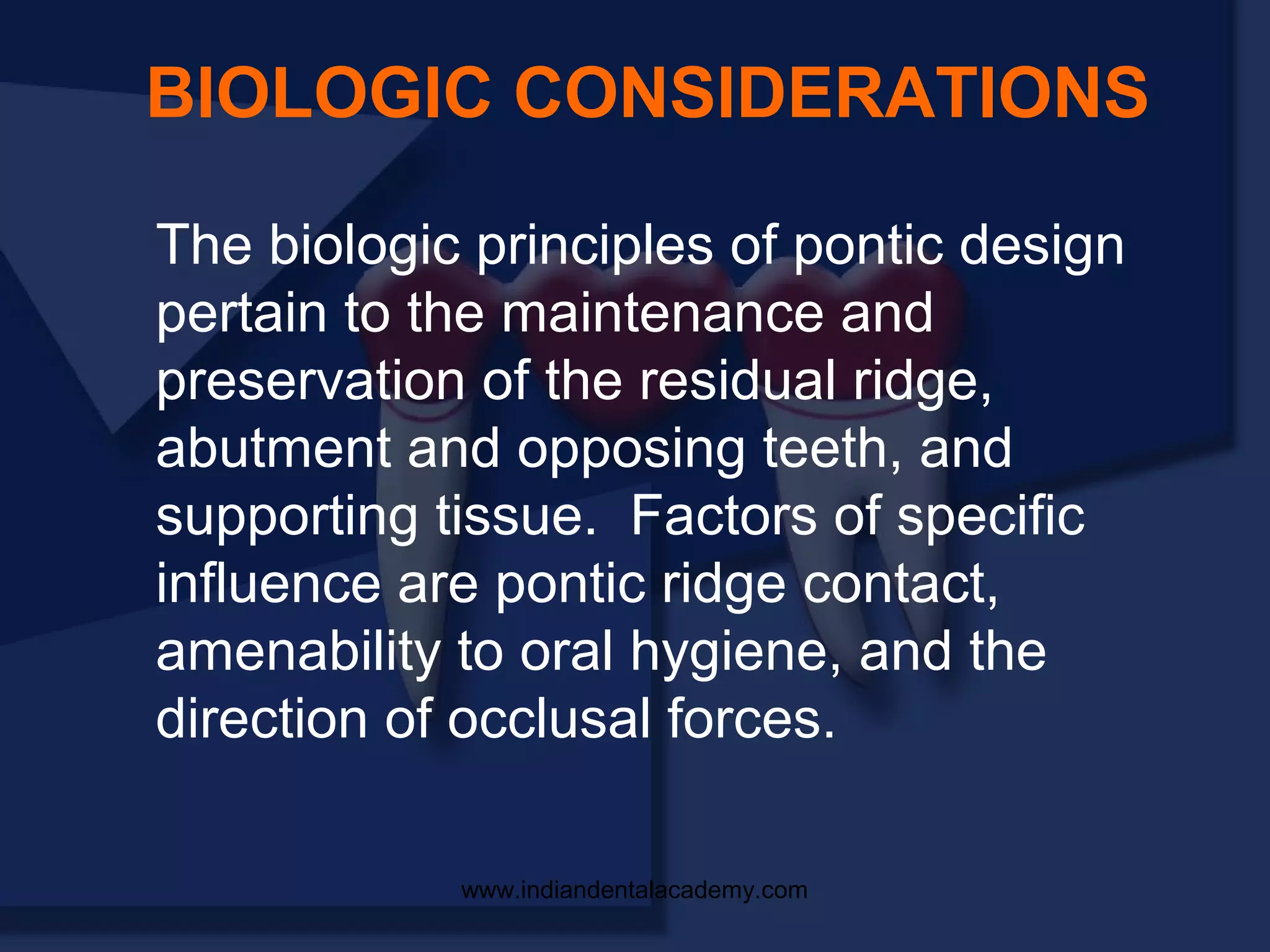 Pontics Design in fixed prosthodontics | PPT