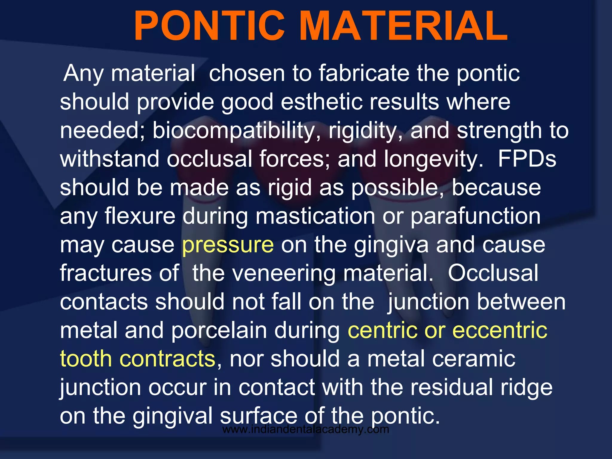 Pontics Design in fixed prosthodontics | PPT
