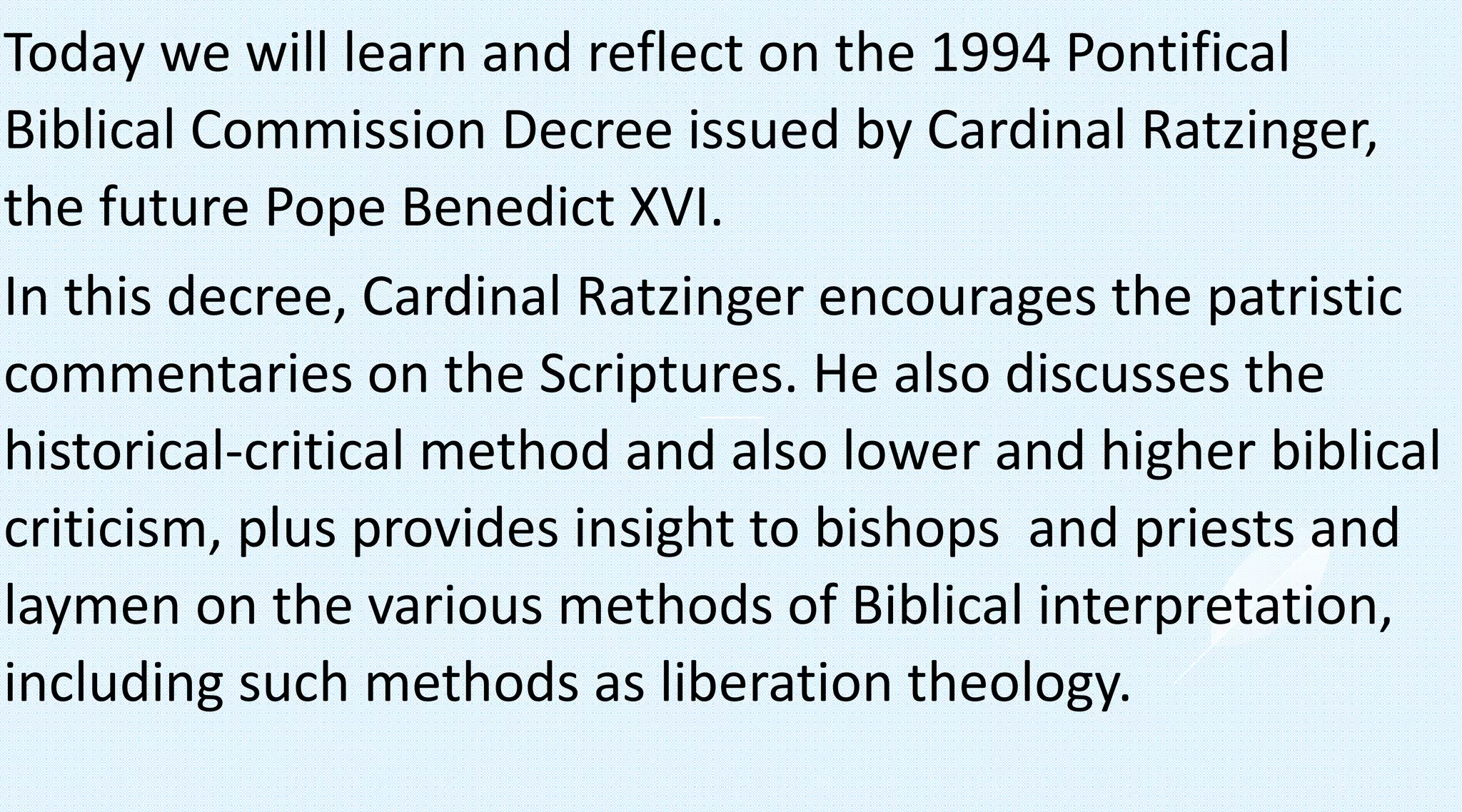 Vatican Decree on Biblical Interpretation, Cardinal Ratzinger and ...