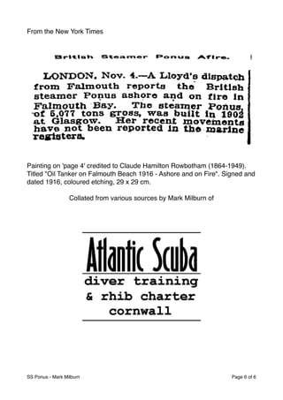 SS Ponus shipwreck in Falmouth Bay Cornwall | PDF