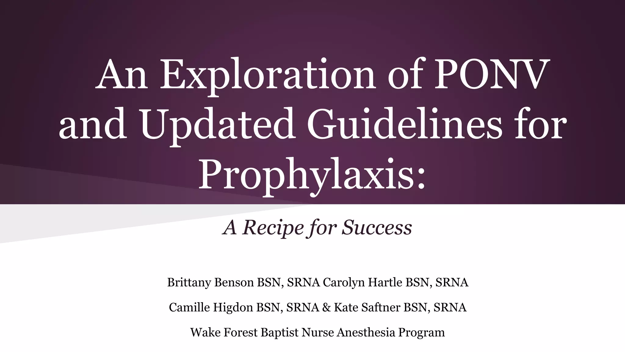 Exploration of Postoperative Nausea and Vomiting | PPTX