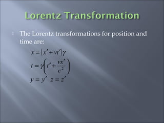 LORENTZ TRANSFORMATION Pooja chouhan | PPT