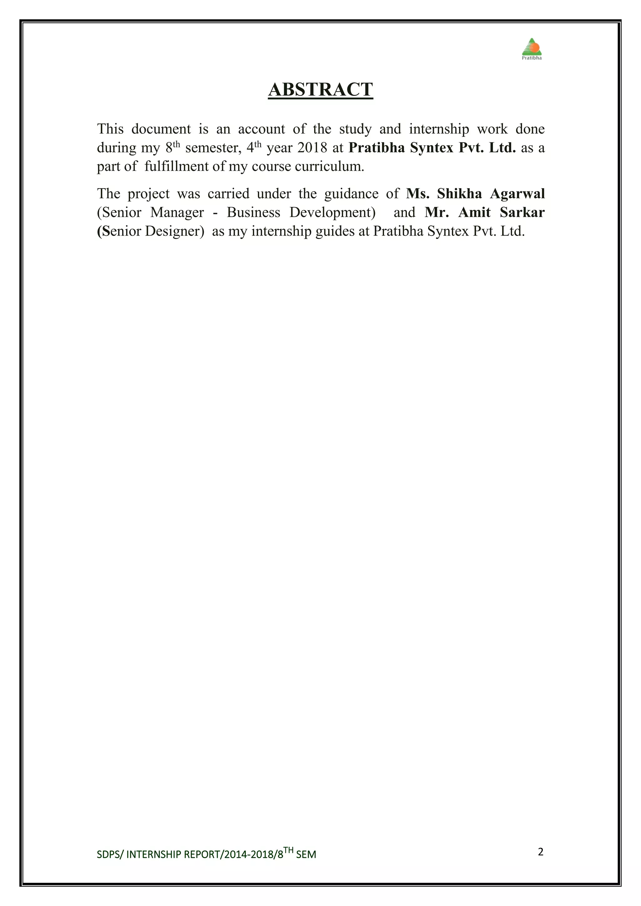 pratibha syntex pvt ltd, internship report by pooja | PDF