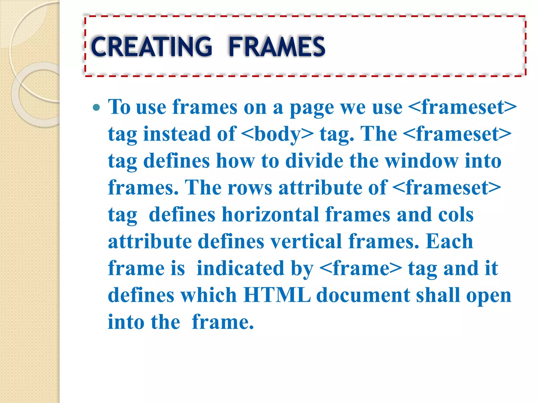 DEFINE FRAME AND FRAME SET WITH EXAMPLE | PPTX