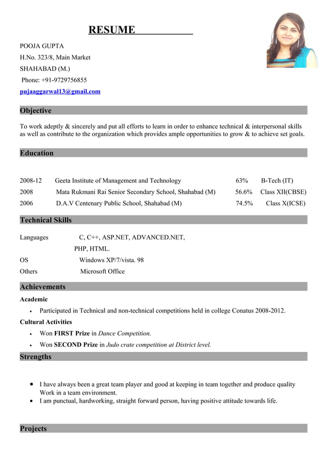 Pooja resume new | DOC | Computing | Technology & Computing