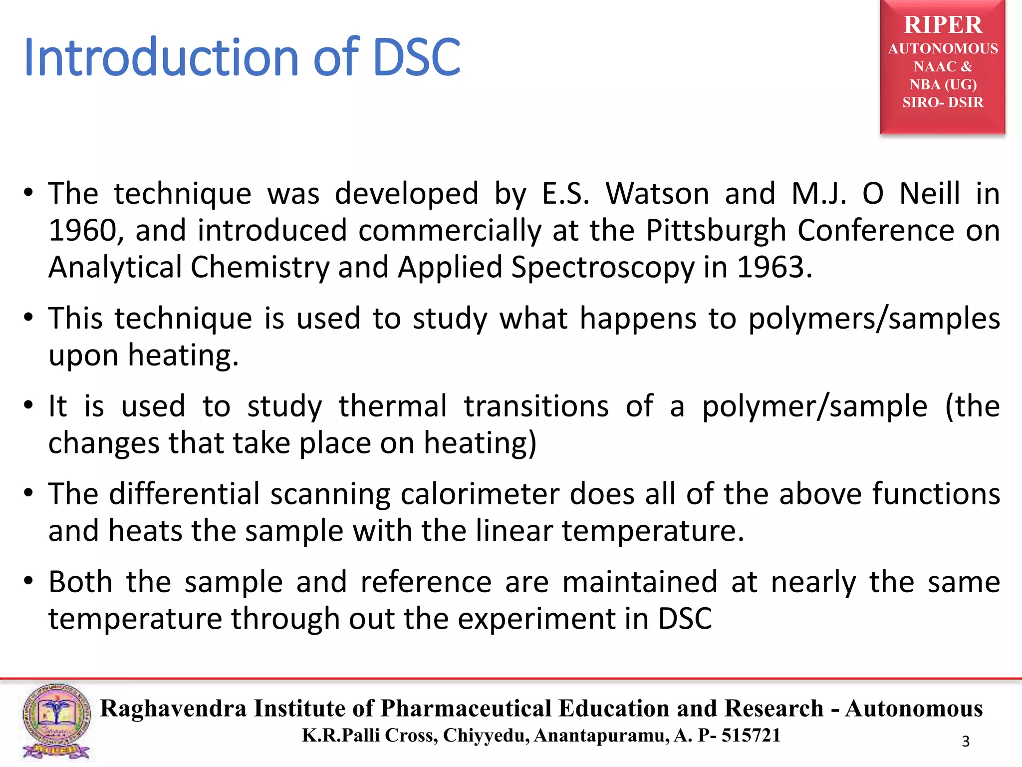 Differential Scanning Calorimeter Instrumentation.(DSC) | PPTX